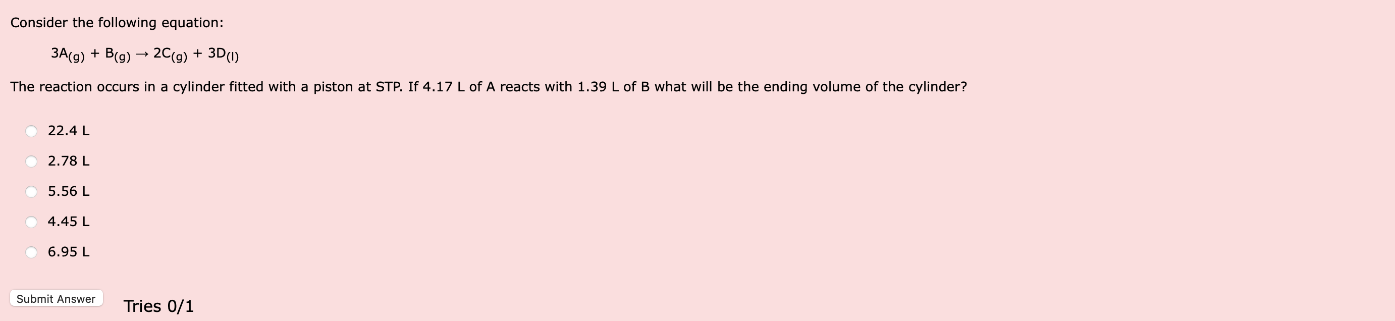 Solved Consider the following equation: 3A(g) + B(g) → 2C(g) | Chegg.com