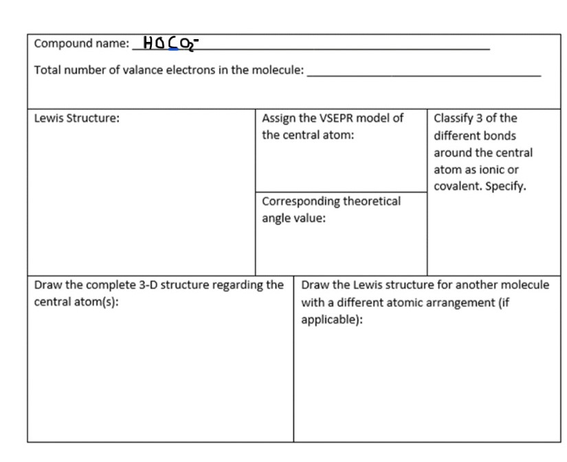 Solved Compound name: HOCO Total number of valance electrons | Chegg.com