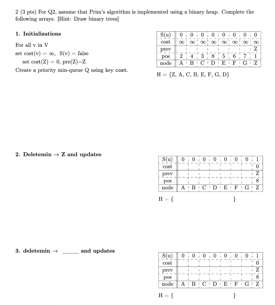 Solved 2 (3 pts) For Q2, assume that Prim's algorithm is | Chegg.com