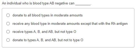 Solved An individual who is blood type AB negative can | Chegg.com