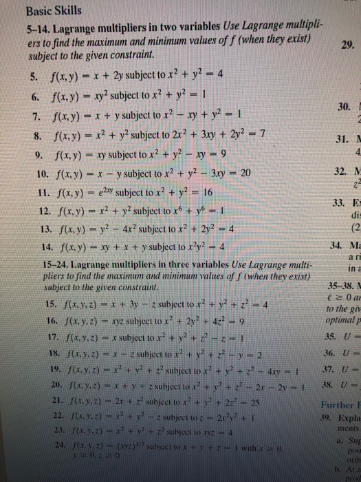 Solved Basic Skills 5-14. Lagrange multipliers in two | Chegg.com