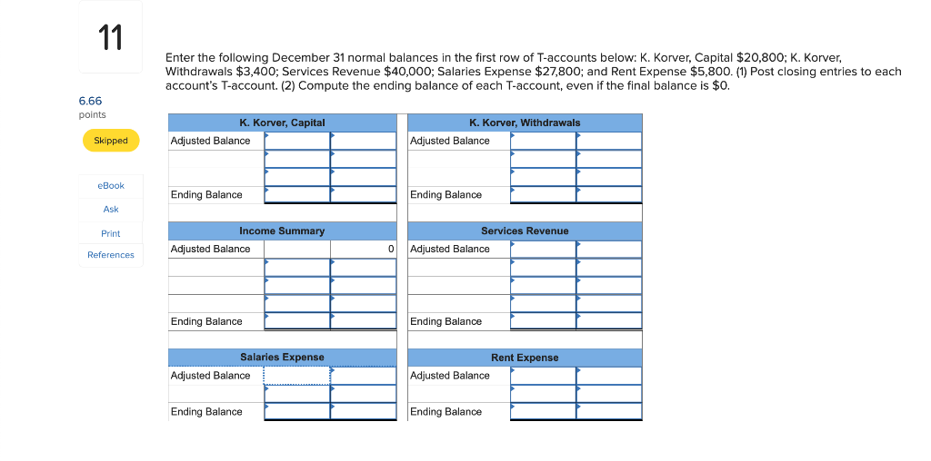 Solved Enter the following December 31 normal balances in | Chegg.com