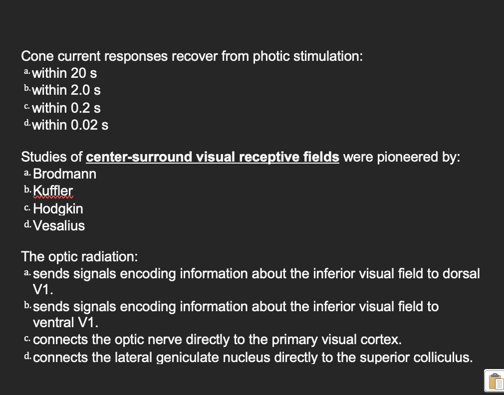 Solved Cone current responses recover from photic | Chegg.com