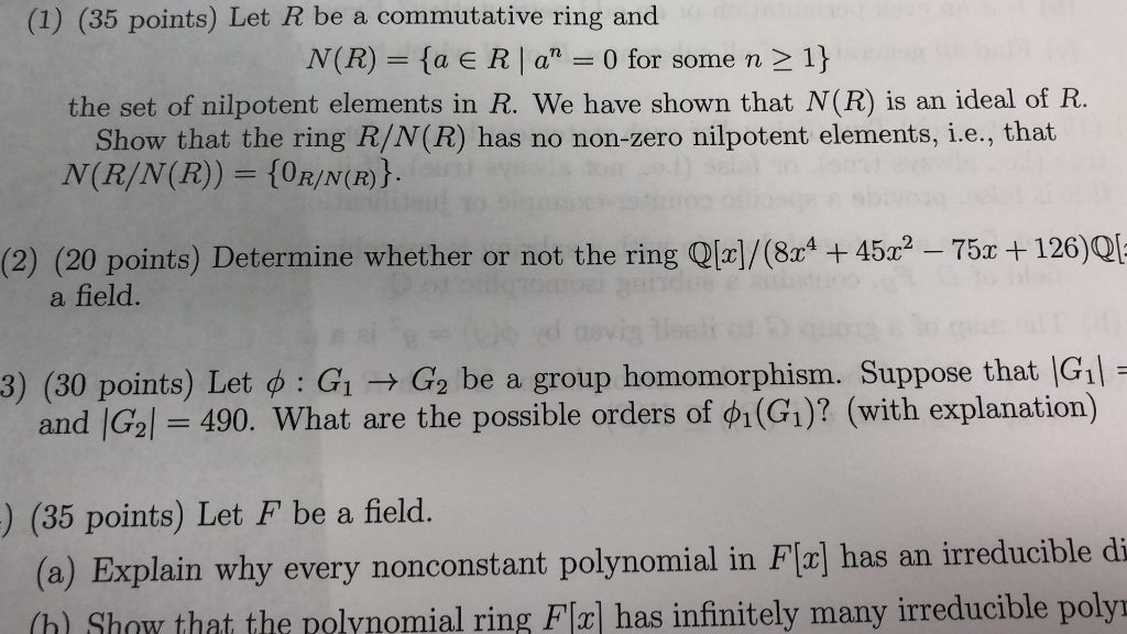 Solved (1) (35 points) Let R be a commutative ring and 0 for | Chegg.com