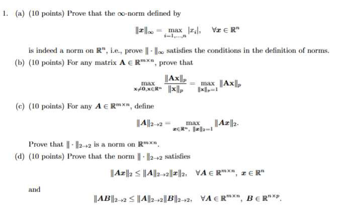 Solved (a) (10 ﻿points) ﻿Prove that the ∞-norm defined | Chegg.com