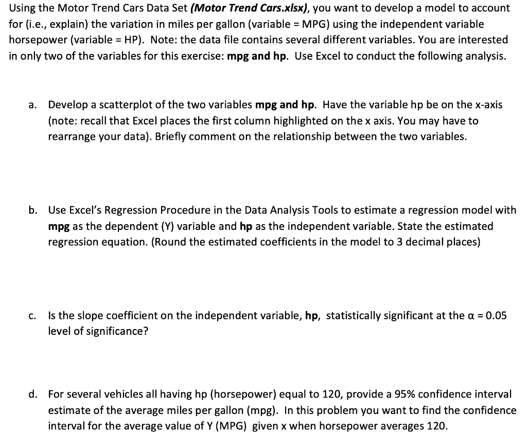 Solved Using the Motor Trend Cars Data Set (Motor Trend | Chegg.com