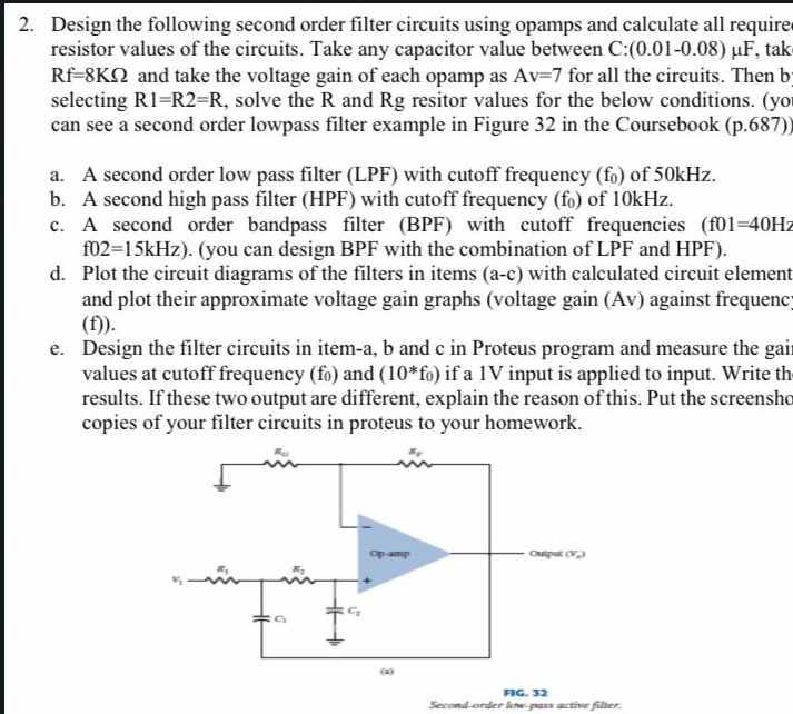 Solved 2. Design the following second order filter circuits | Chegg.com