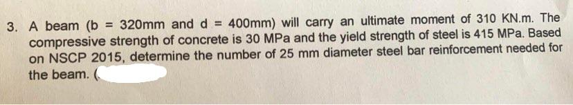 Solved 3. A beam (b=320 mm and d=400 mm ) will carry an | Chegg.com