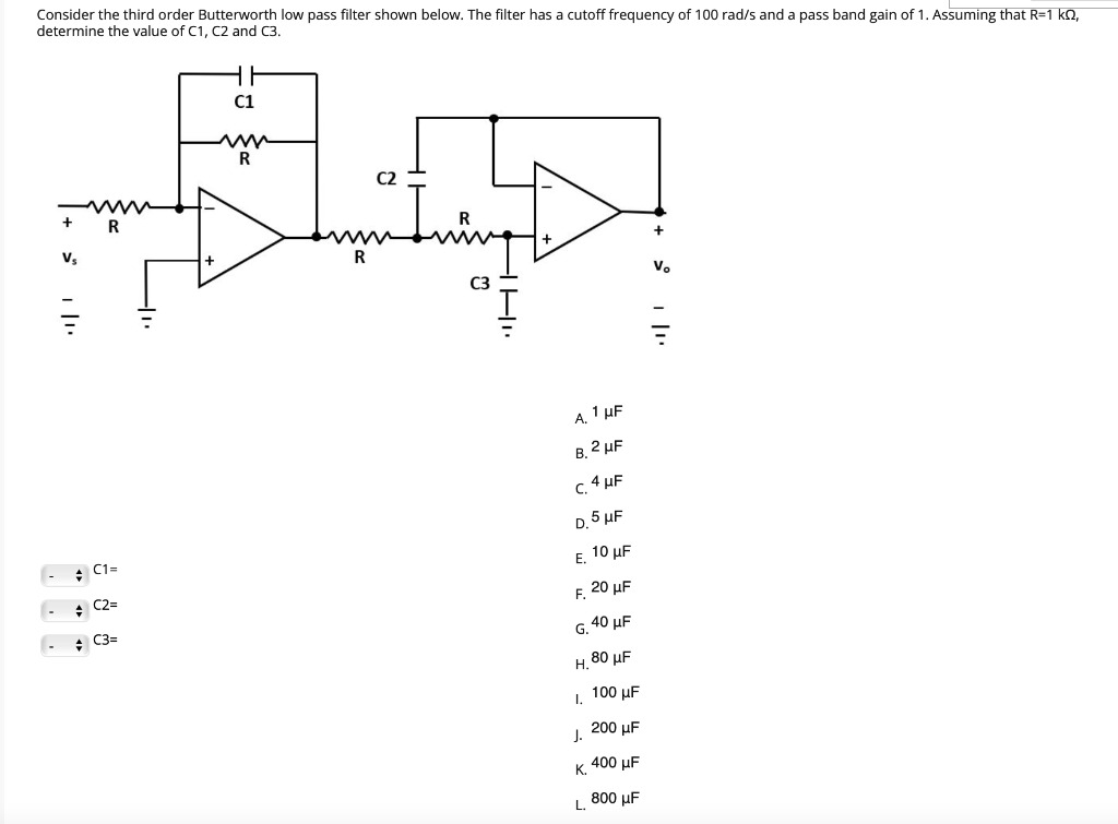 Solved Consider the third order Butterworth low pass filter | Chegg.com