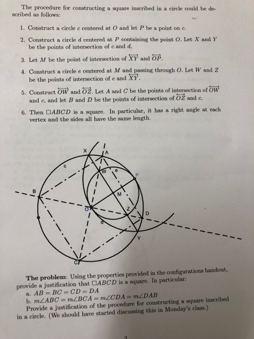 Solved The procedure for constructing a square inscribed in | Chegg.com
