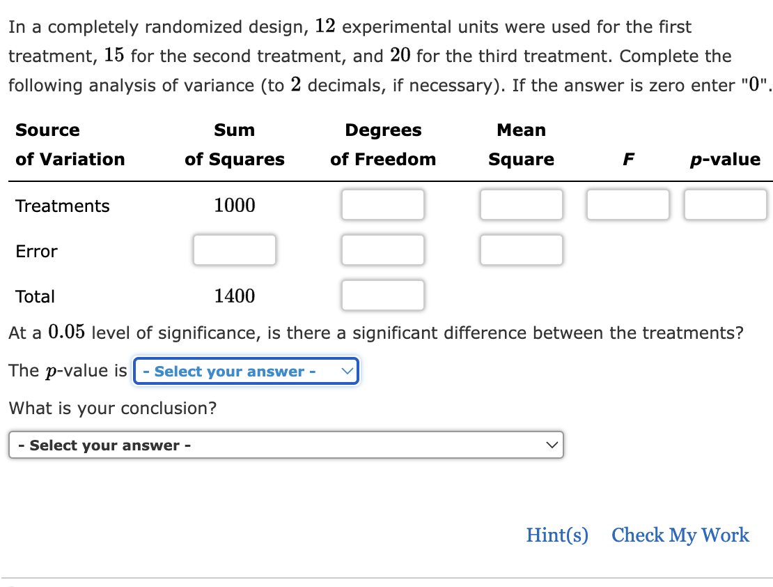 Solved In a completely randomized design, 12 ﻿experimental | Chegg.com