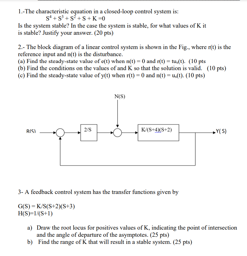 Solved 1.-The characteristic equation in a closed-loop | Chegg.com