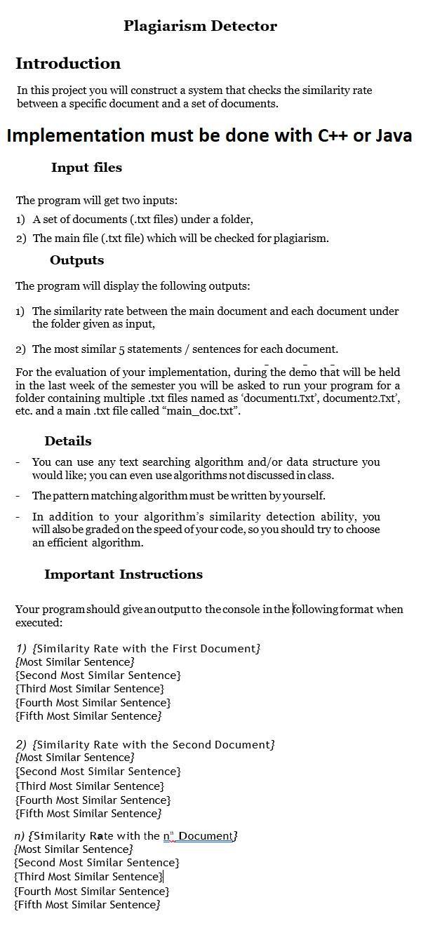 Solved Plagiarism Detector Introduction In this project you | Chegg.com