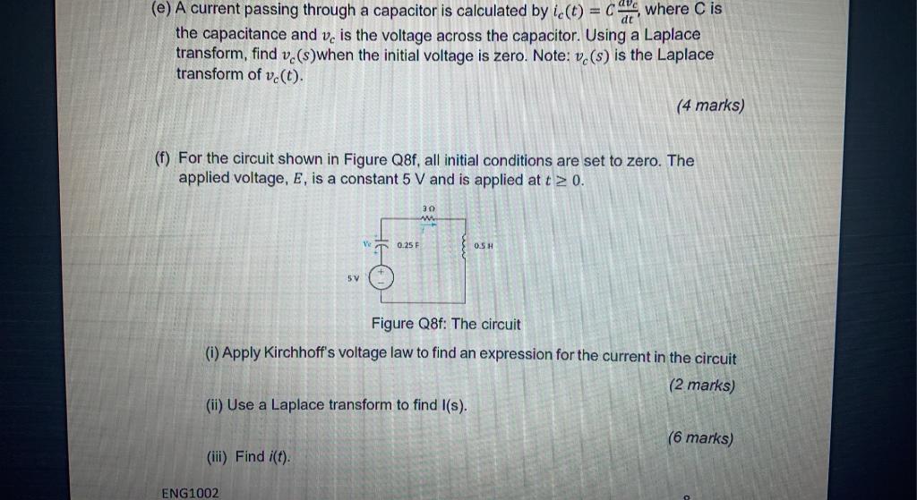 (e) A current passing through a capacitor is | Chegg.com