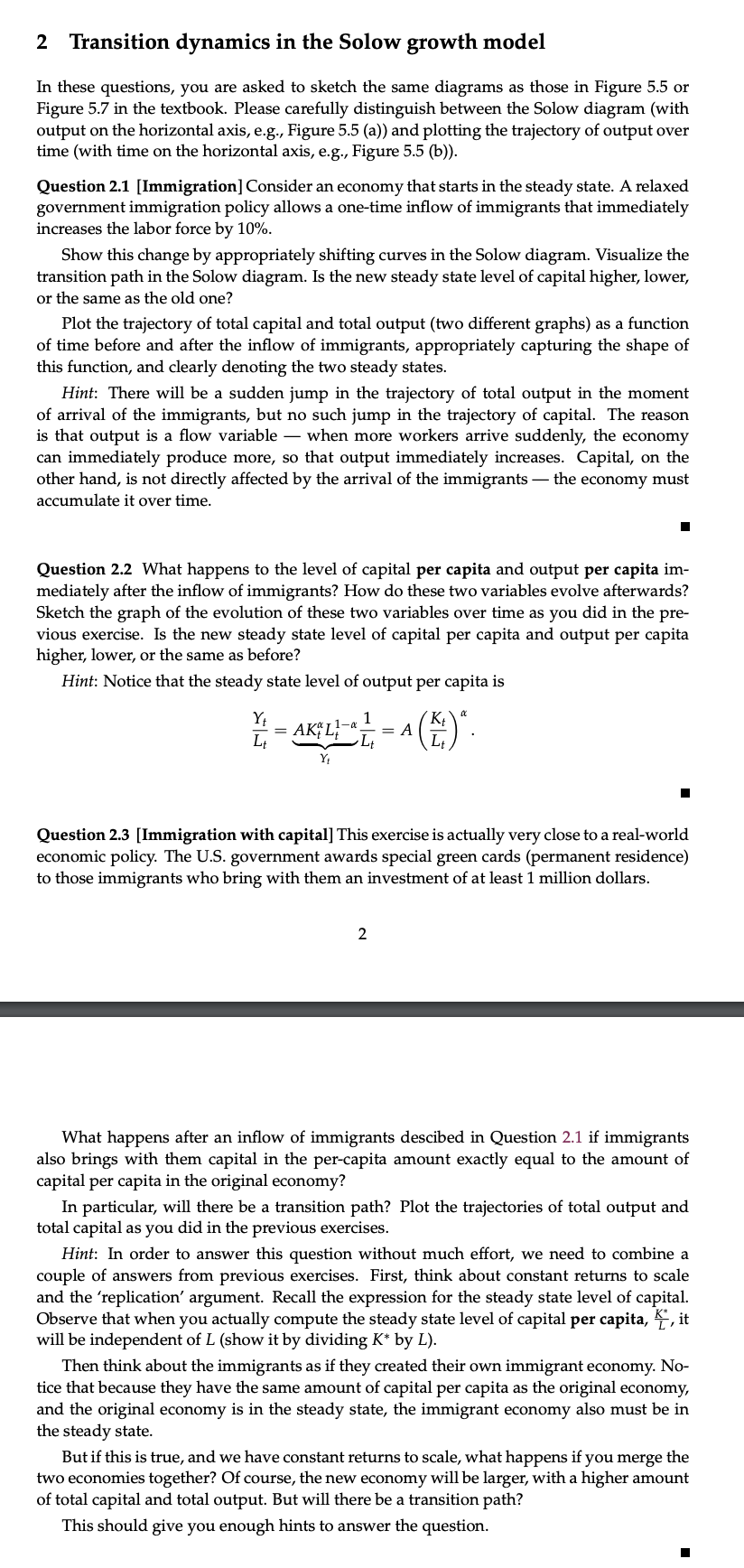 Solved 2 Transition dynamics in the Solow growth model In | Chegg.com