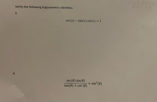 Solved Verify the following trigonometric | Chegg.com
