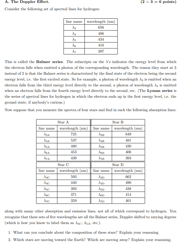 Solved A. The Doppler Effect. (2×3=6 points ) Consider the | Chegg.com