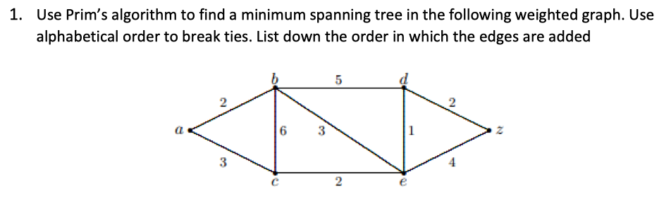 Solved 1 Use Prims Algorithm To Find A Minimum Spanning 4105