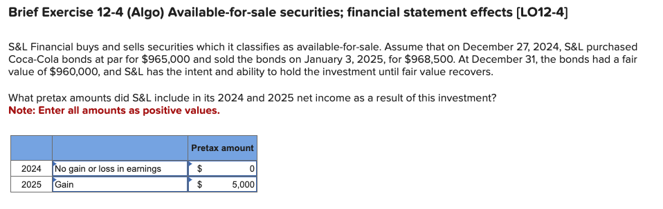 Solved Brief Exercise 12-4 (Algo) Available-for-sale | Chegg.com