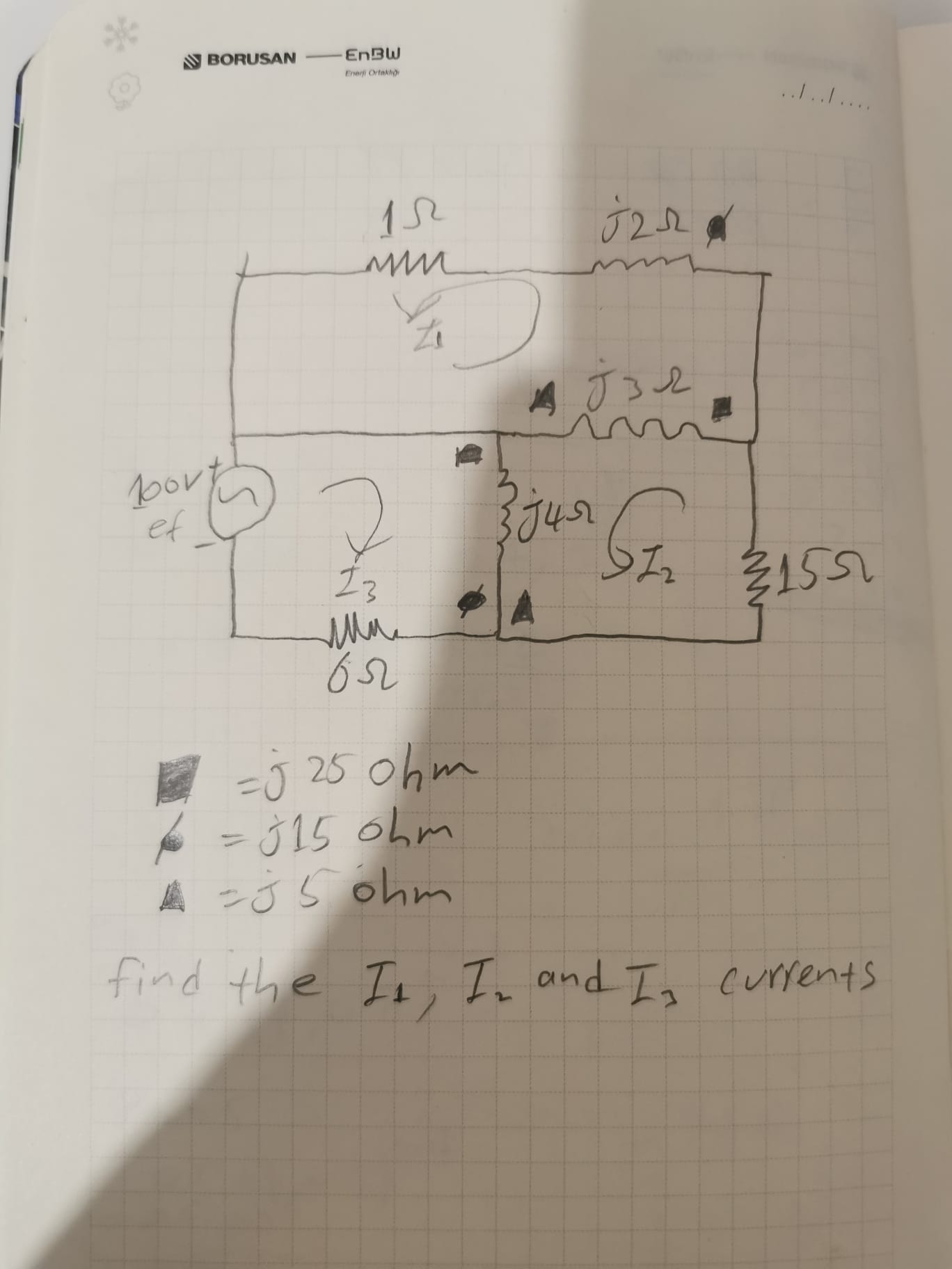 =j25ohm=j15ohm=j5ohmfind the I1,I2 ﻿and I3 ﻿currents | Chegg.com