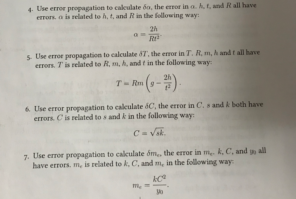 Solved 4. Use error propagation to calculate da, the error | Chegg.com