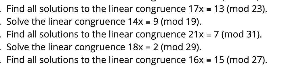Solved Find all solutions to the linear congruence | Chegg.com