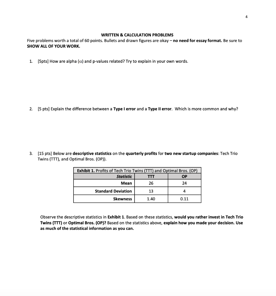 Solved WRITTEN & CALCULATION PROBLEMS Five problems worth a | Chegg.com