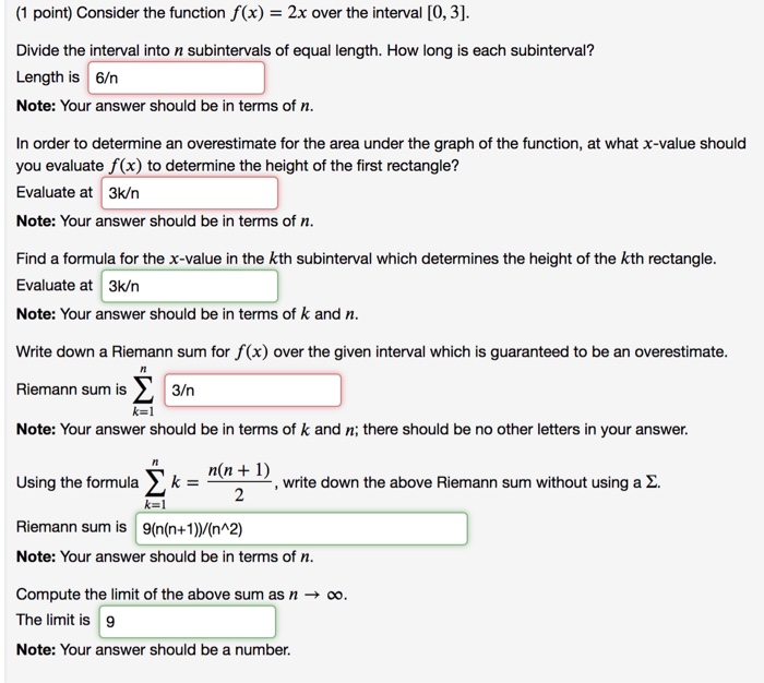 Solved (1 point) Consider the function f(x)-2x over the | Chegg.com