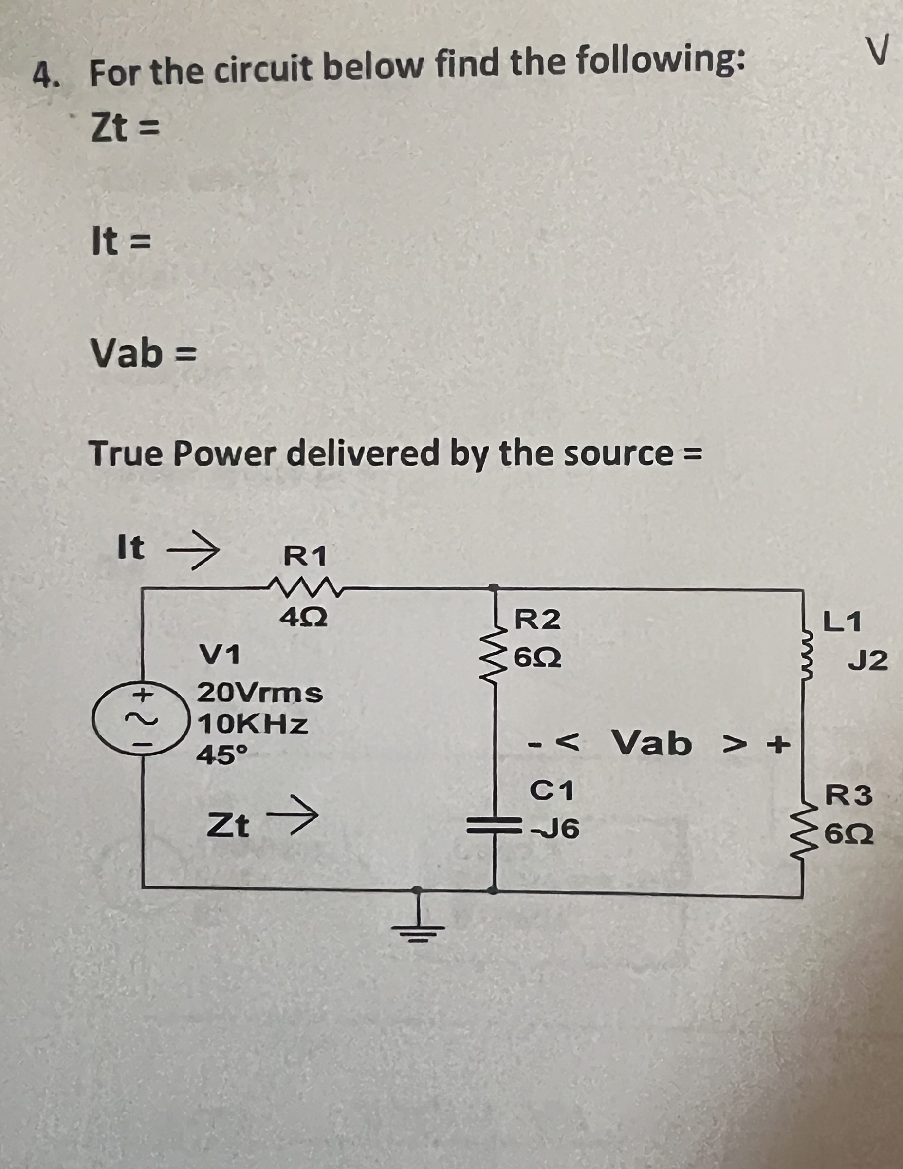 Solved 4. For the circuit below find the following: Zt= It = | Chegg.com