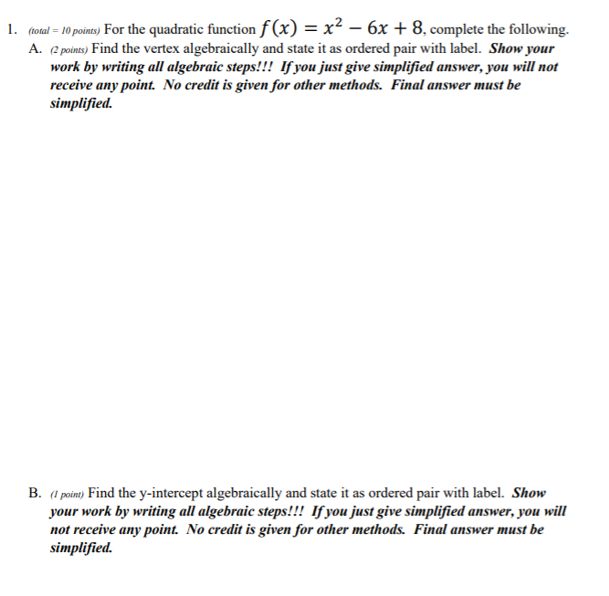 Solved For the quadratic function 𝑓(𝑥) = 𝑥 2 − 6𝑥 + 8, | Chegg.com
