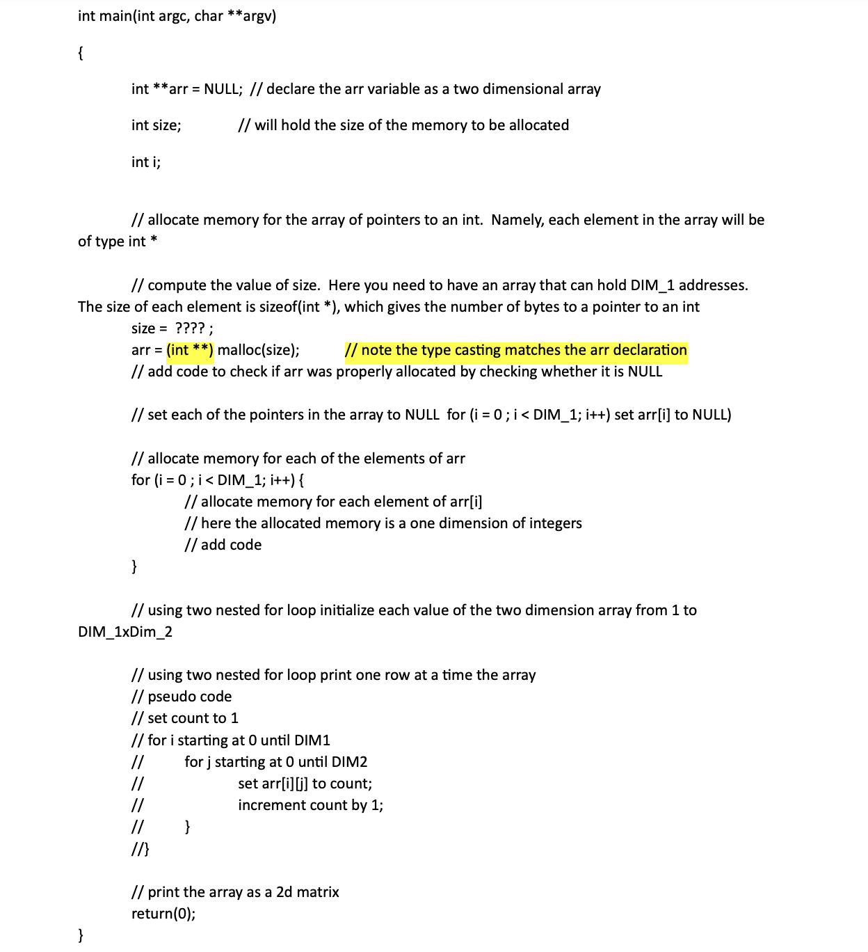 2. Two dimensional array Purpose: To create a two | Chegg.com