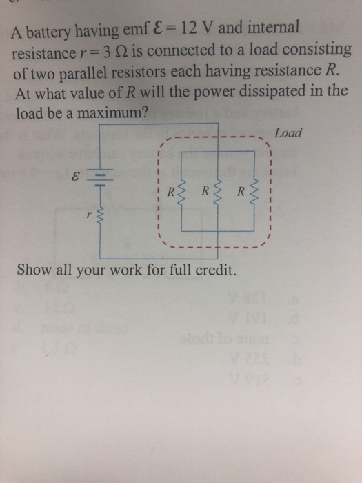 Solved A battery having emf 12 V and internal resistance r= | Chegg.com