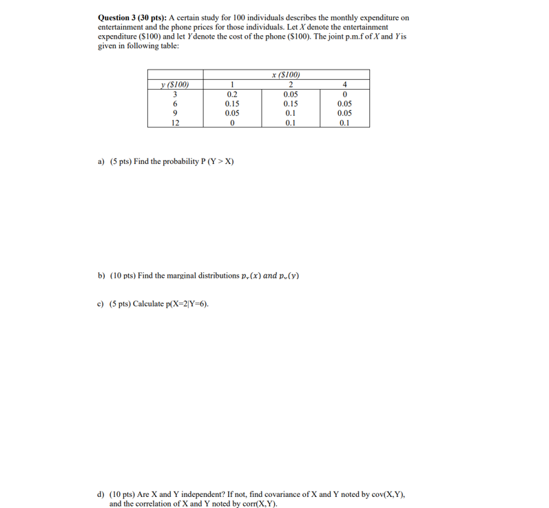 Solved Question 3 (30 ﻿pts): A certain study for 100 | Chegg.com