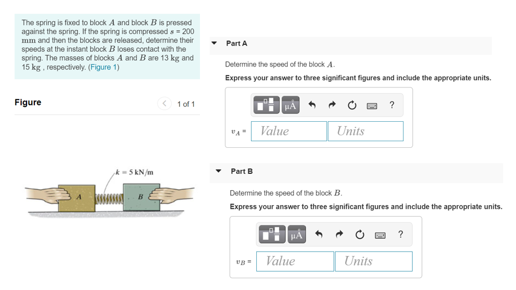 Solved The spring is fixed to block A and block B is pressed | Chegg.com