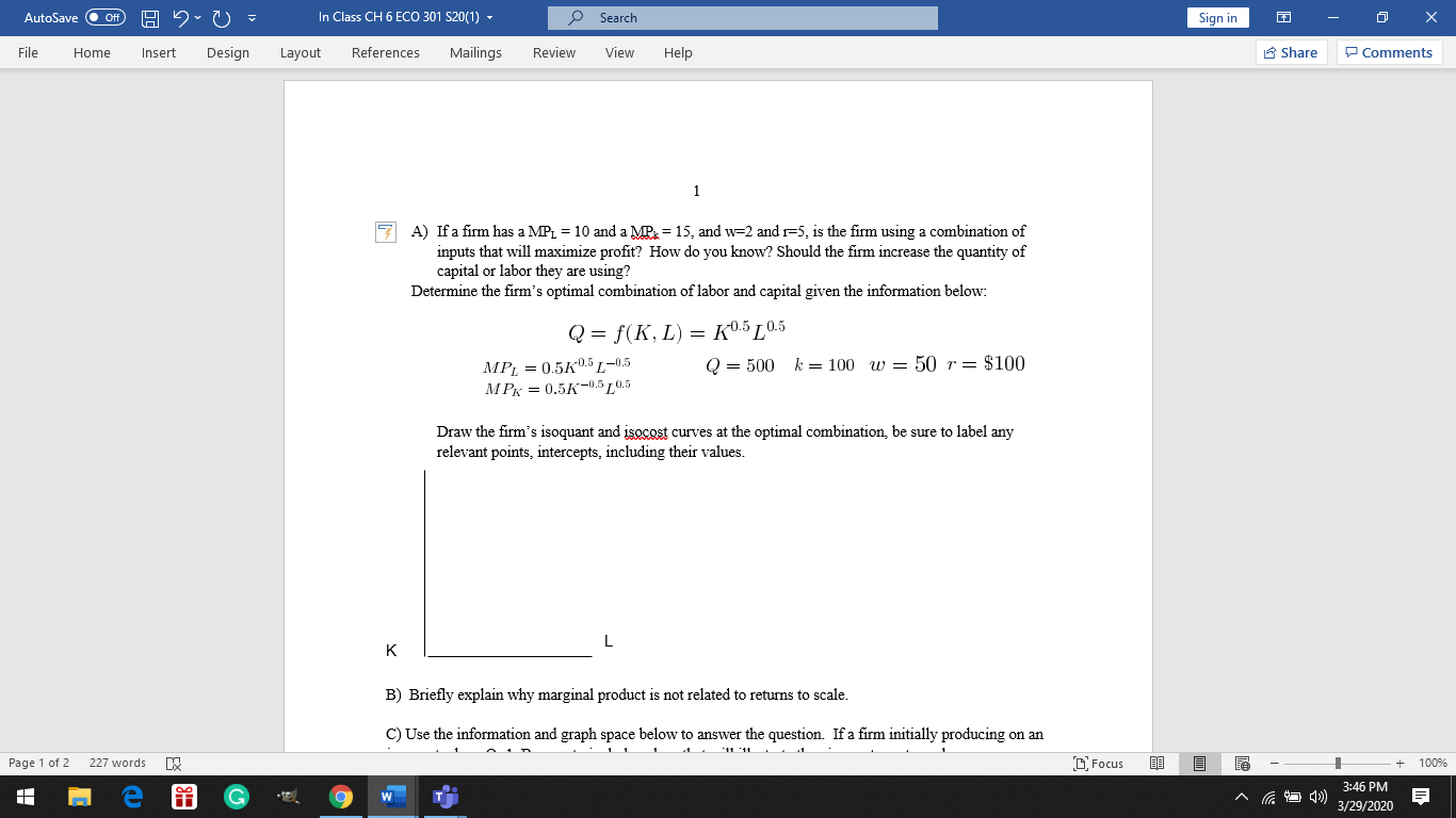 Solved AutoSave Of H D In Class CH 6 ECO 301 S20(1) - Search | Chegg.com