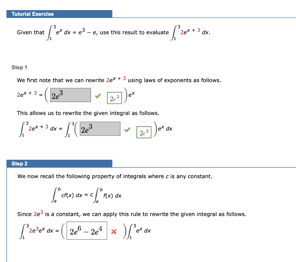 Solved Given that ∫13exdx=e3−e, use this result to evaluate | Chegg.com