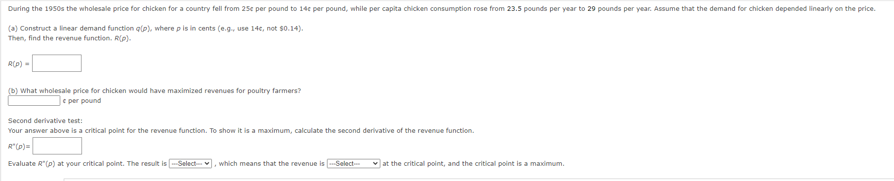 Solved (a) Construct a linear demand function q(p), where p | Chegg.com