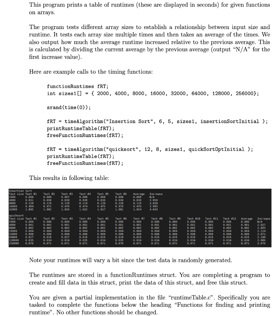 Solved This program prints a table of runtimes (these are | Chegg.com
