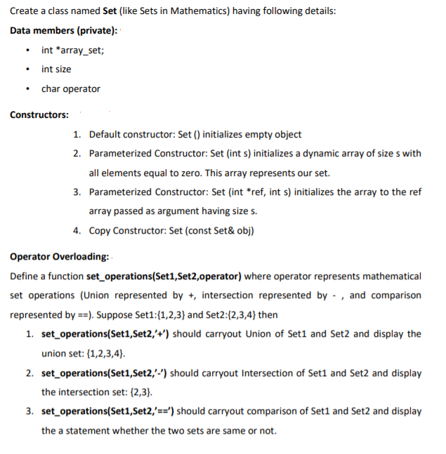 Solved Create a class named Set (like Sets in Mathematics) | Chegg.com
