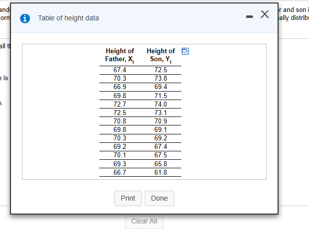 Solved and i r and son Table of height data ally distrib orm | Chegg.com