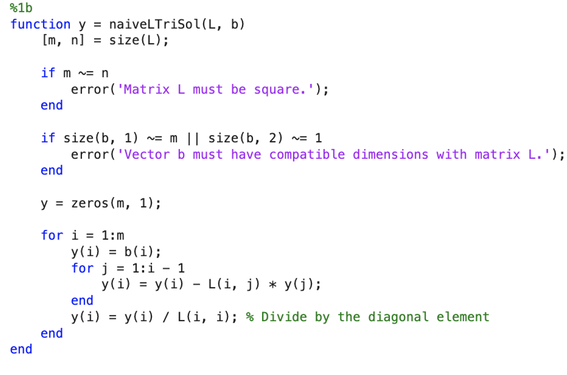 Solved - function y= naiveLTriSol (L,b). This function | Chegg.com