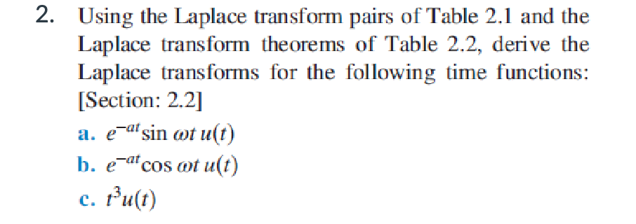 Solved 2 Using The Laplace Transform Pairs Of Table 2 1 And