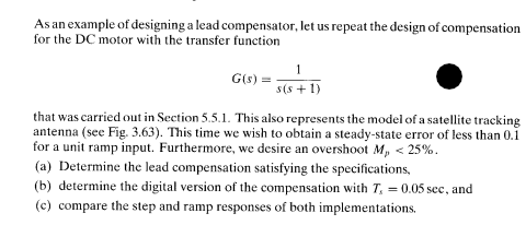 Solved As an example of designing a lead compensator, let us | Chegg.com