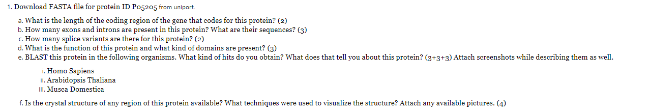 1. Download FASTA file for protein ID P05205 from | Chegg.com