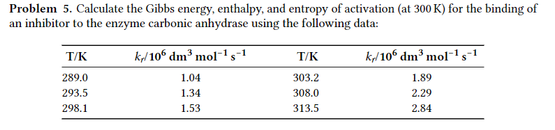 Solved Problem 5. Calculate the Gibbs energy, enthalpy, and | Chegg.com