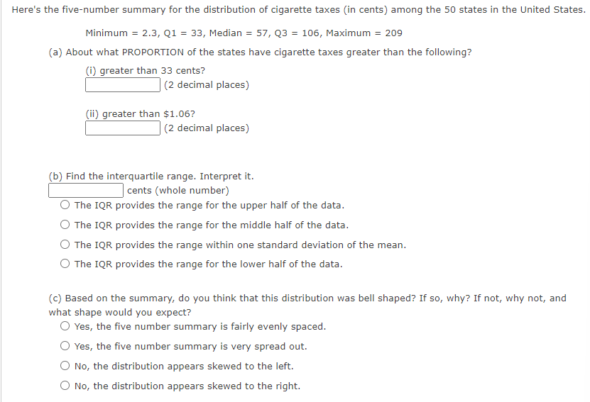Solved Here's the five-number summary for the distribution | Chegg.com