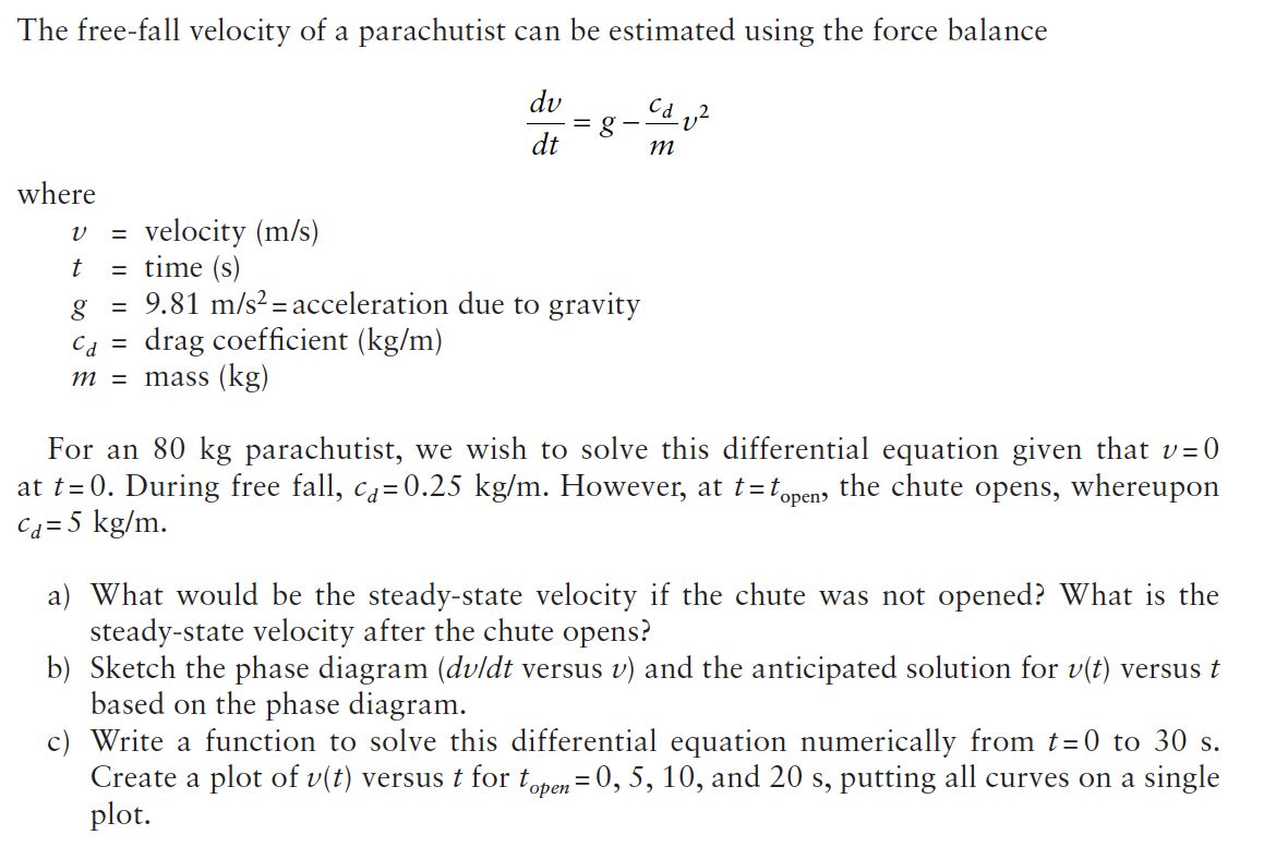 The free-fall velocity of a parachutist can be | Chegg.com