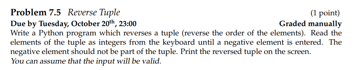Solved Problem 7.5 Reverse Tuple (1 point) Due by Tuesday, | Chegg.com