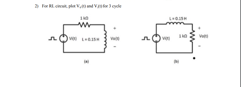 Solved 2) For RL circuit, plot V0(t) and Vi(t) for 3 cycle | Chegg.com