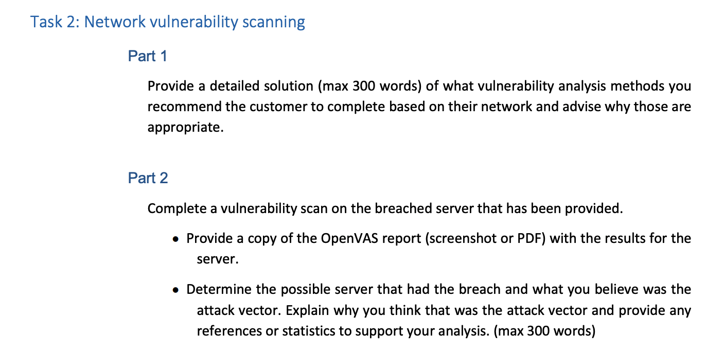 Solved Task 2: Network vulnerability scanning Part 1 Provide | Chegg.com